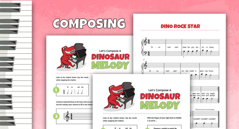 A Dinosaur Composing Printable For Primer Piano Students - WunderKeys